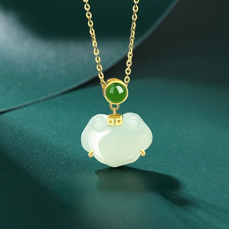 VOQ Silver Color Vintage Wada Jade Necklace Peace Lock Pendant ...