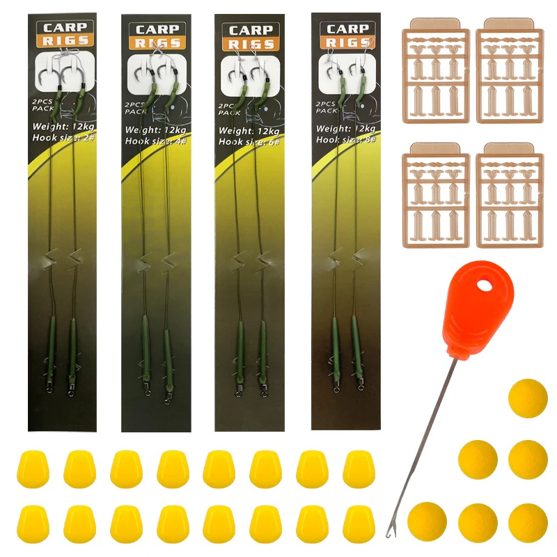 8pcs-Carp-Fishing-Hair-Rigs-Wide-Gape-Barbed-Carp-Hooks-Anti-Tangle ...