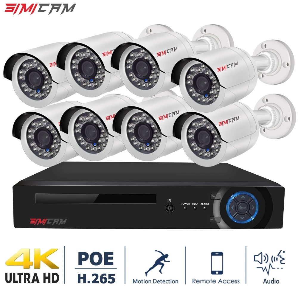 Sistema de cámaras de seguridad IP POE, Kit NVR 4K, 8MP, 2/4/6/8 piezas, opciones de Audio ...