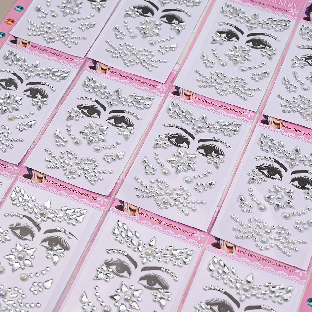 12 Card Glitter Face Stickers for Children Rhinestones Eyes Face ...