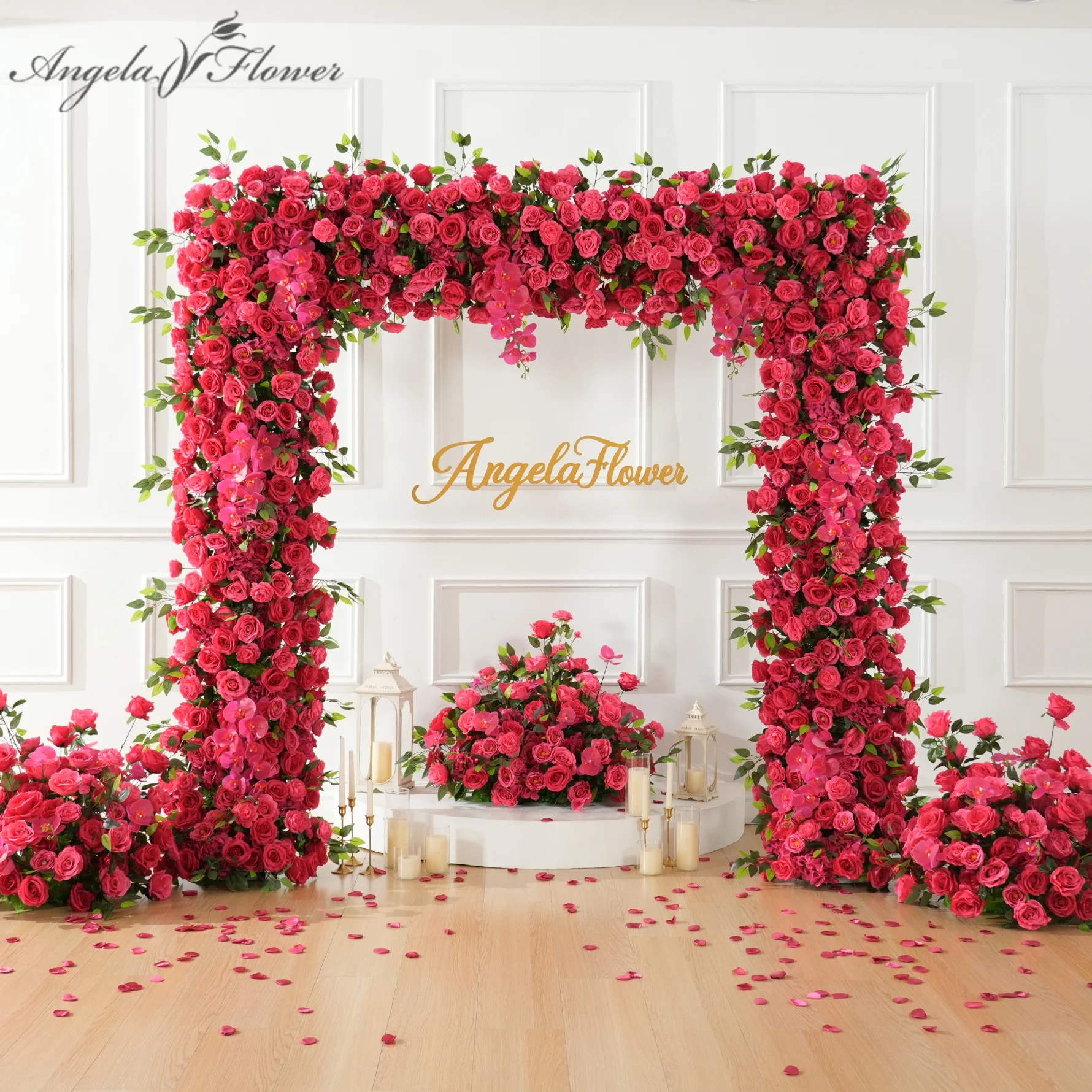 Angela Flower A9035 Red Rose Oak Leave Artificial Flower Row Decor ...