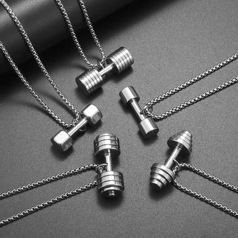 Stainless-Steel-Dumbbell-Barbell-Pendant-Weightlifting-Bodybuilding-Gym ...