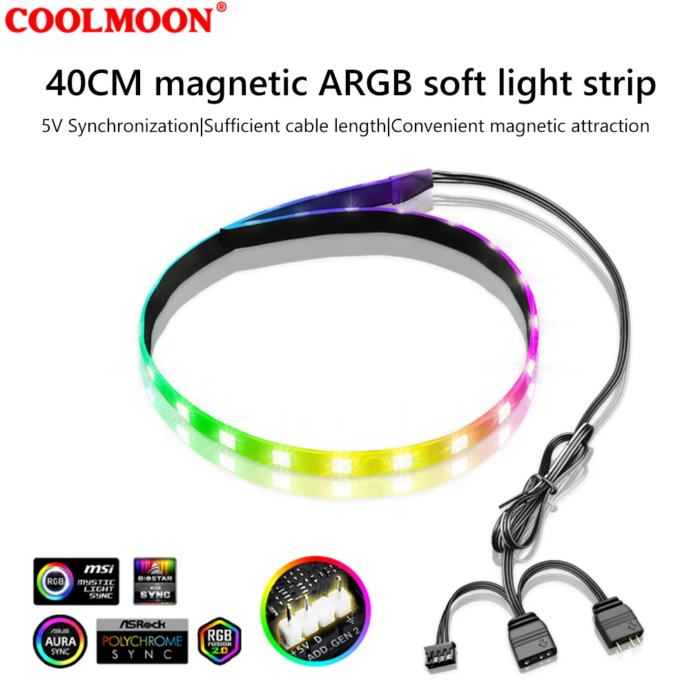 COOLMOON ARGB PC Case LED Strip Magnetic Computer Light Bar 5V/3PIN ...