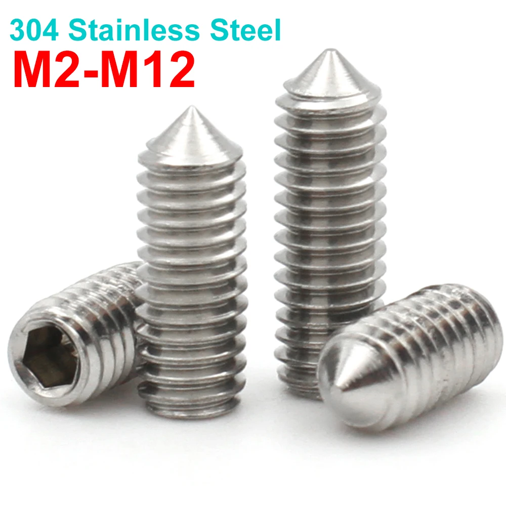 10-pcs-DIN914-304-Stainless-Steel-Hex-Hexagon-Socket-Set-Screws-Cone ...