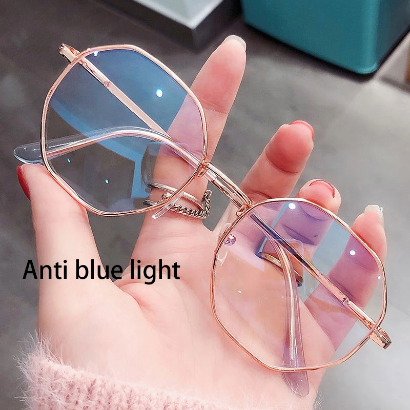 Retro-Unisex-Polygon-Anti-Blue-Light-Glasses-Metal-Frame-Flat-Ocular ...