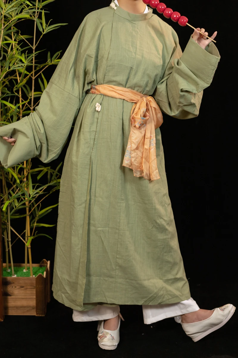 Vintage Chinese Hanfu Robe Slub Cotton And Linen Round Neck Midi Losse ...