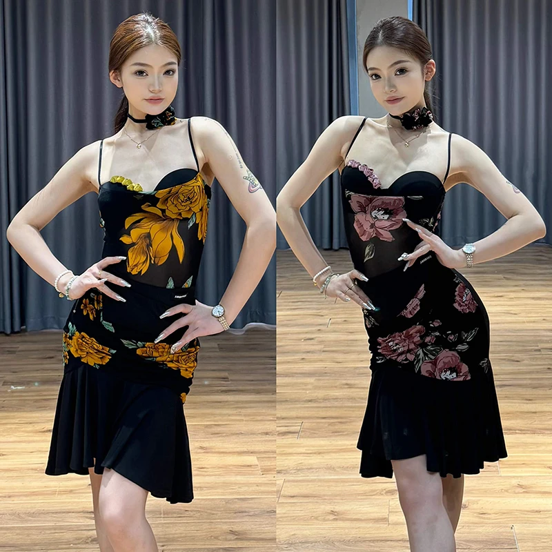 2024-New-Latin-Dance-Performance-Dress-For-Women-Sling-Tops-Split-Skirt ...