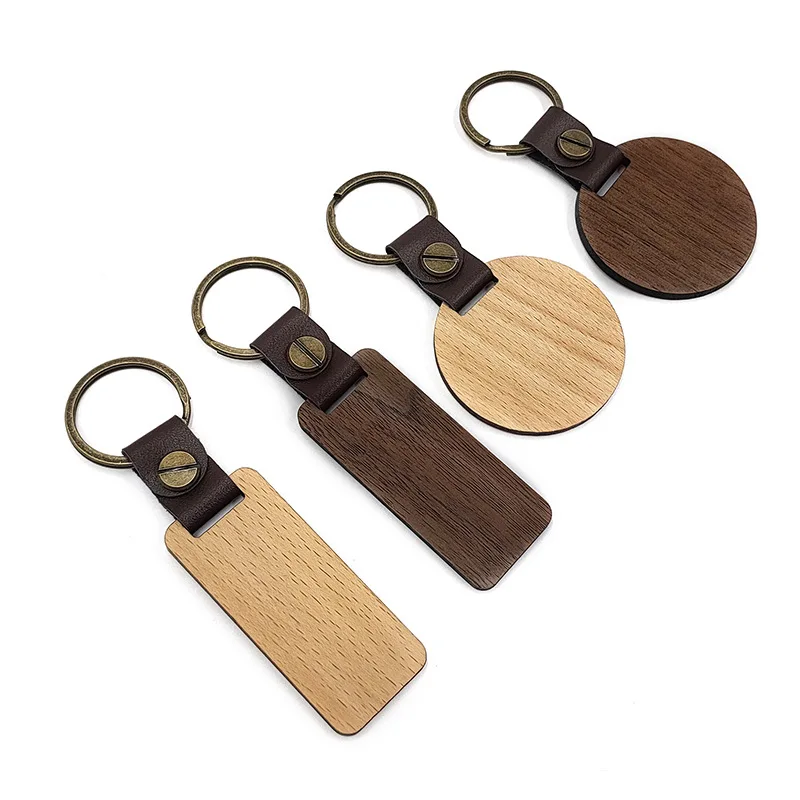 Hardwood Rectangle Tag Key Chains Black Walnuts Round Car Keychain ...