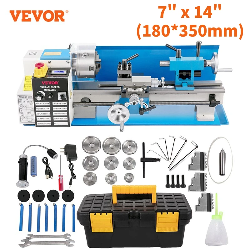 VEVOR-Mini-Metal-Lathe-Machine-7-x14-550W-180x350mm-Variable-Speed-with ...