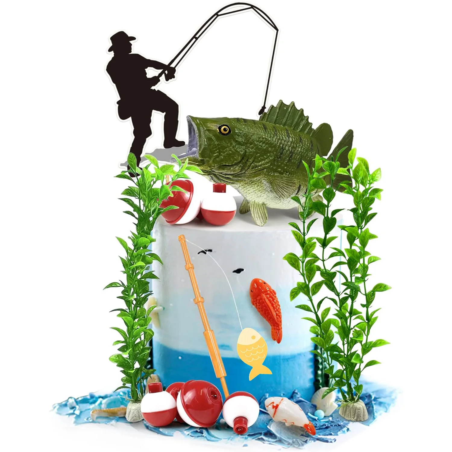 Gone-Fishing-Cake-Topper-14-Pieces-Fisherman-Themed-Decoration-for ...