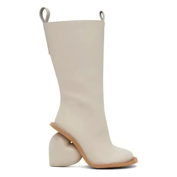 2024 Women's New Peach Heart High Heels Round Head Side Zipper Mid ...