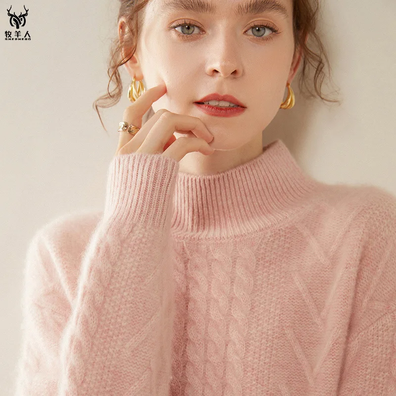 Three-Strand-Heavy-Thickened-Half-high-Collar-Cashmere-Sweater-Women-s ...