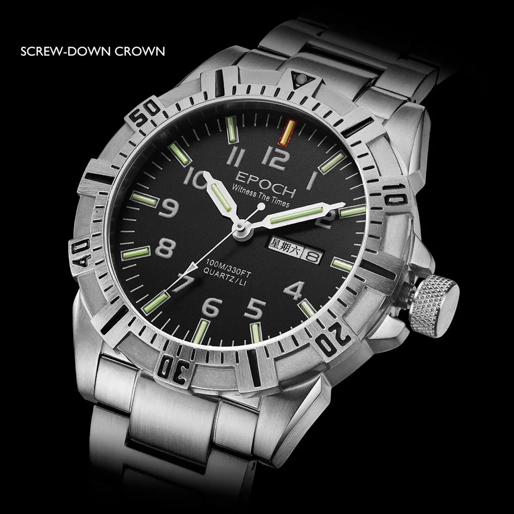 EPOCH Men Military Watch 43mm Quartz Wristwatch Luminous Tubes 10ATM ...