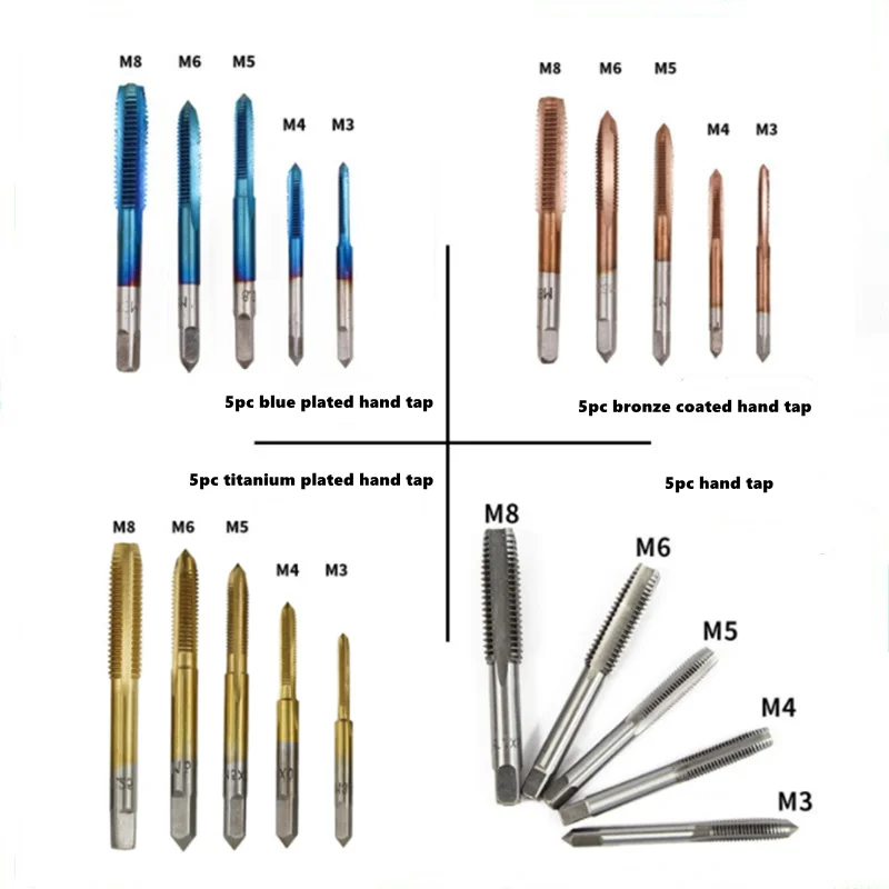 5pcs Hand Tap Set M3 M4 M5 M6 M8 Hand Tap Straight Groove Thread Drill ...
