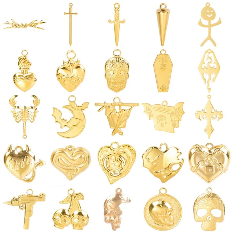 5pcs-Lot-Punk-Goth-Charm-Skull-Head-Sword-Gold-Color-Stainless-Steel ...