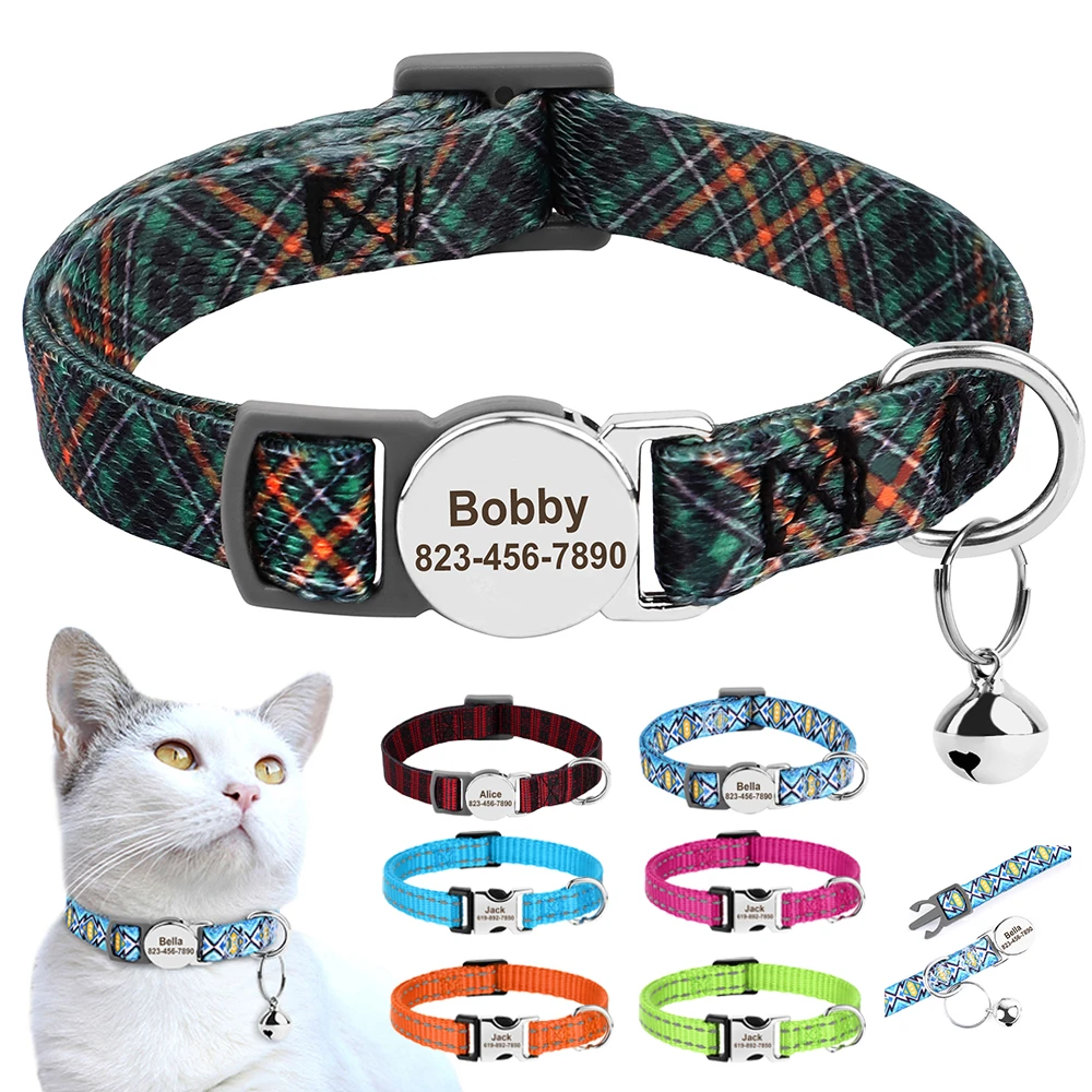 Personalized Cat ID Collar Anti lost Puppy Cats Name Collars Custom Pet ...