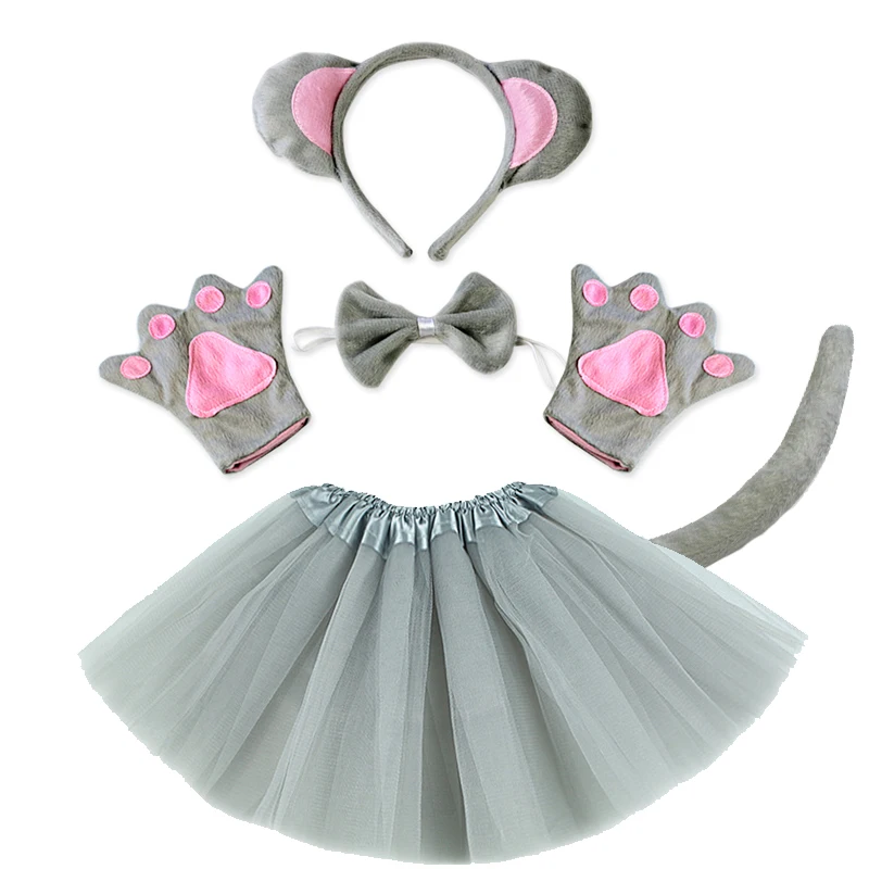Kids-Children-Girl-Grey-Mouse-Rat-Ear-Headband-Bow-Nose-Tails-Skirt ...