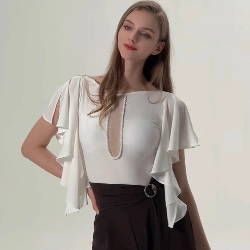 3 Colors Floating Sleeves Latin Modern Dancing Top Women Latin Waltz ...