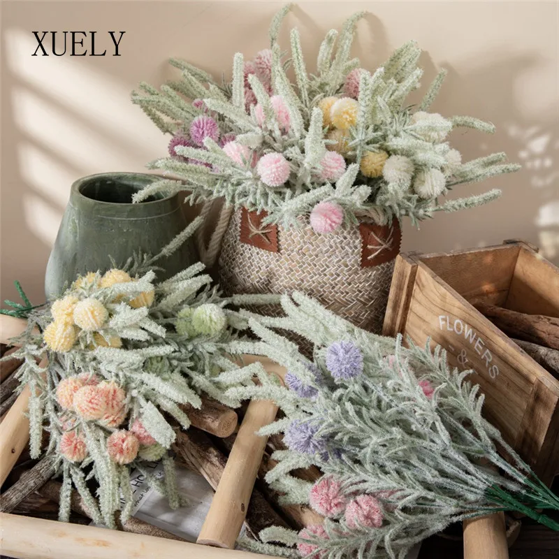 10-Head-Flocking-Dandelions-With-Grass-Bouquet-Artificial-Flowers-Home ...