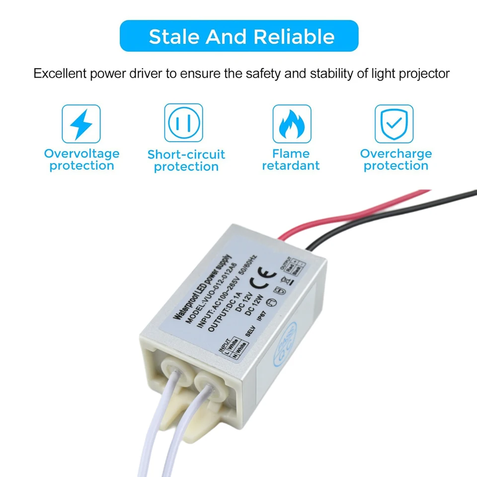 LED Power Supplies IP67 12V 12W 1A Switch Drivers 110V 220V AC to 12W ...