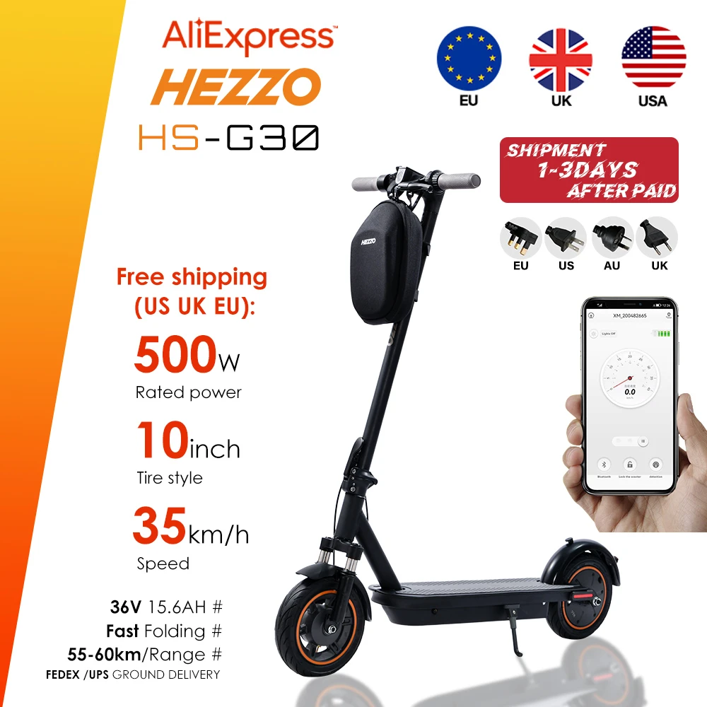 HEZZO US EU Warehouse 10Inch 36v 500W Electric Scooter 21.8Mph 15.6Ah ...