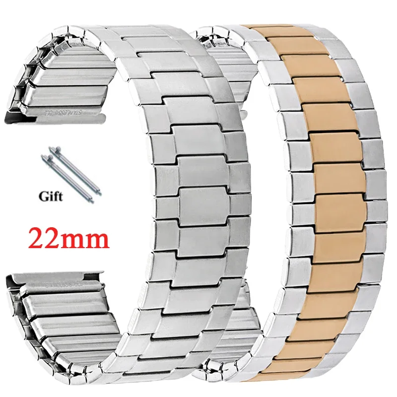 22mm-Stainless-Steel-Elastic-Retractable-Metal-WatchBand-for-Seiko-for ...
