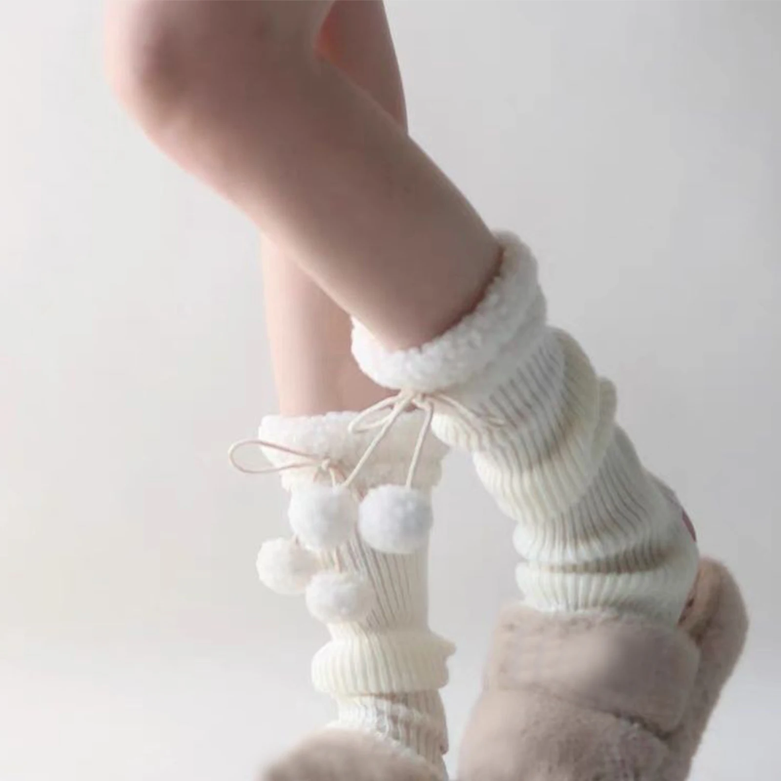 Winter-Warm-Knitted-Leg-Warmers-for-Girls-Lolita-Fuzzy-Ball-Knee-High ...