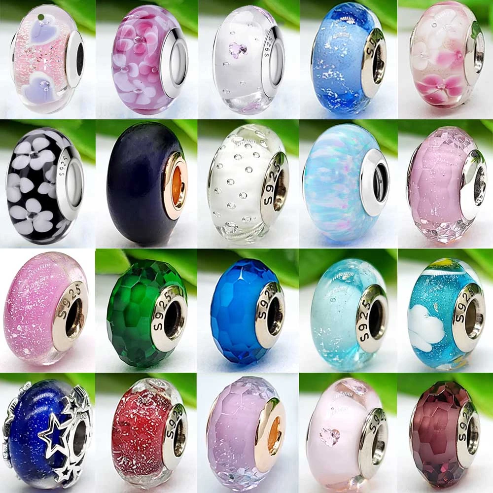 Colourful Opalescent Ocean Blue Charm Wavy Lavender Murano Glass Bead ...
