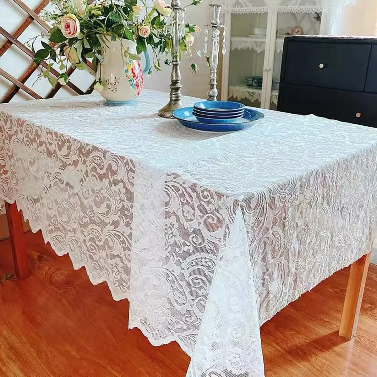 White-Lace-Tablecloth-for-Rectangular-Tables-Vintage-Style-Wedding ...