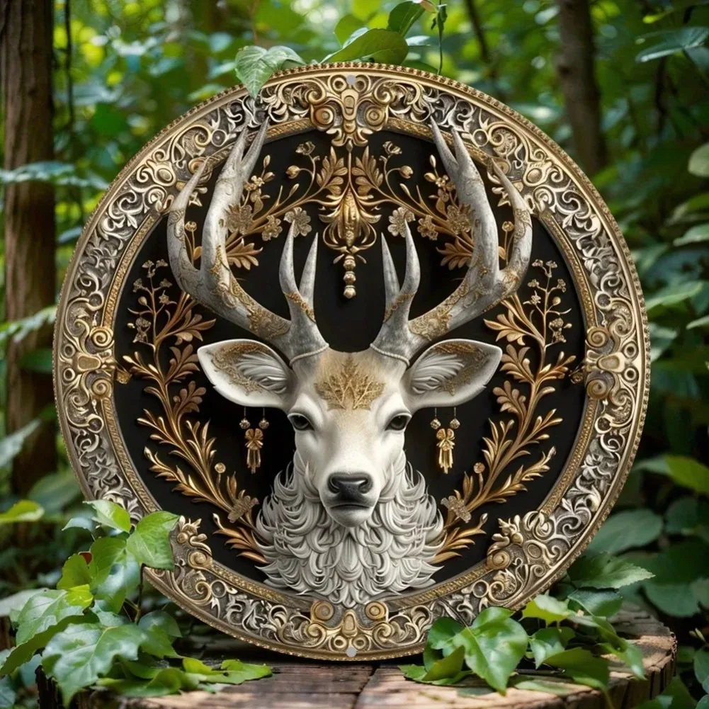 Metalen decoratieplaat met hertenkopontwerp, ronde en platte print ...