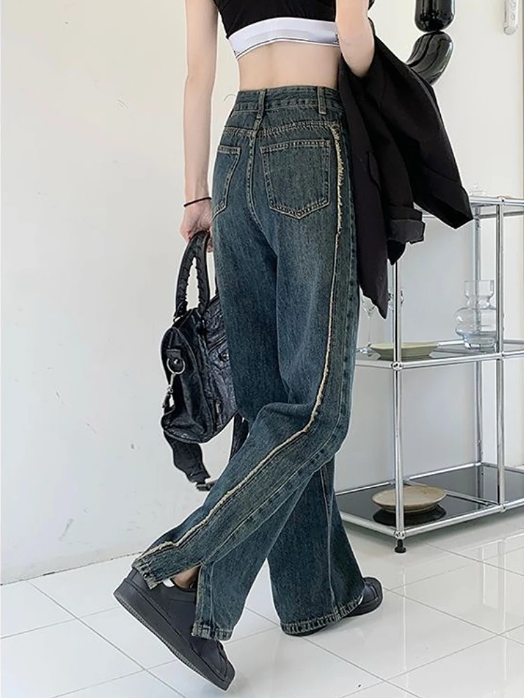 Pantalones vaqueros Vintage azules para mujer, vaqueros rectos de ...