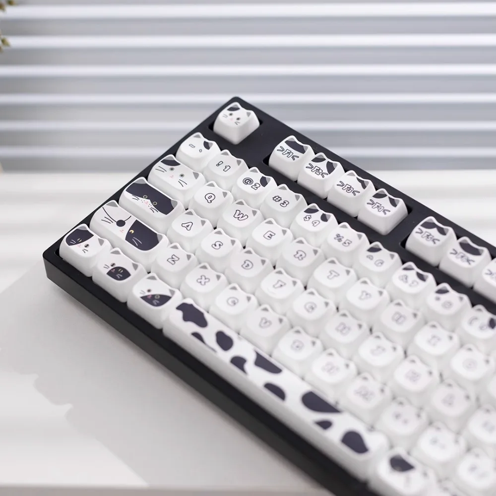 ECHOME-Cow-Cat-Theme-Keycap-Set-PBT-Custom-Cute-Black-White-Keyboard ...