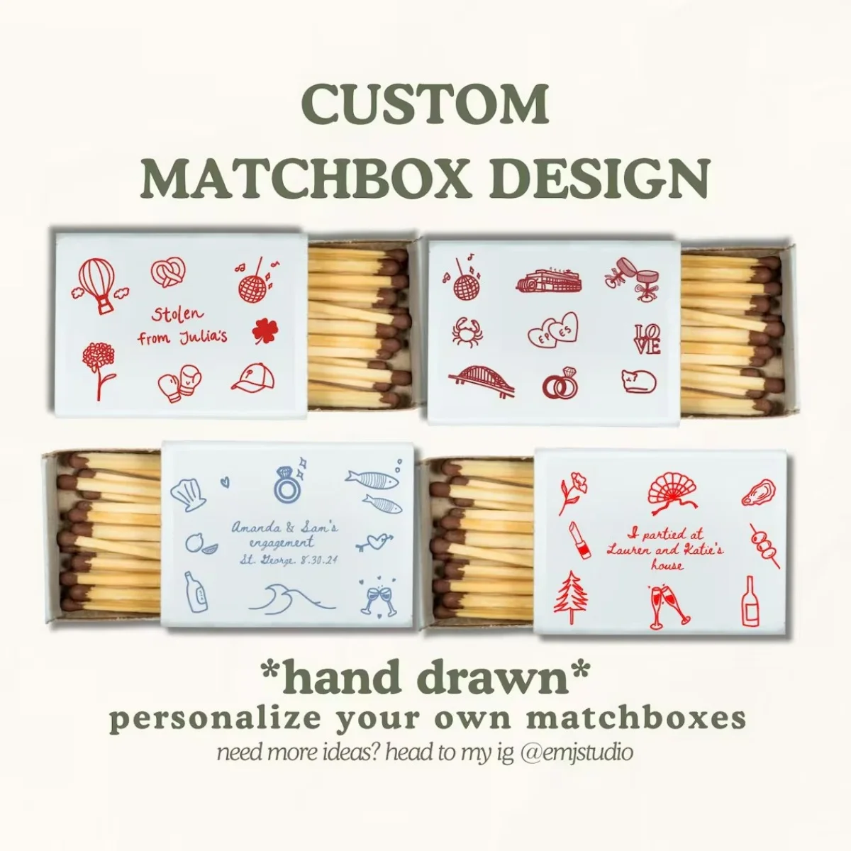 Custom Matchbox Design for Wedding Bridesmaid Gift Personalized Matches ...