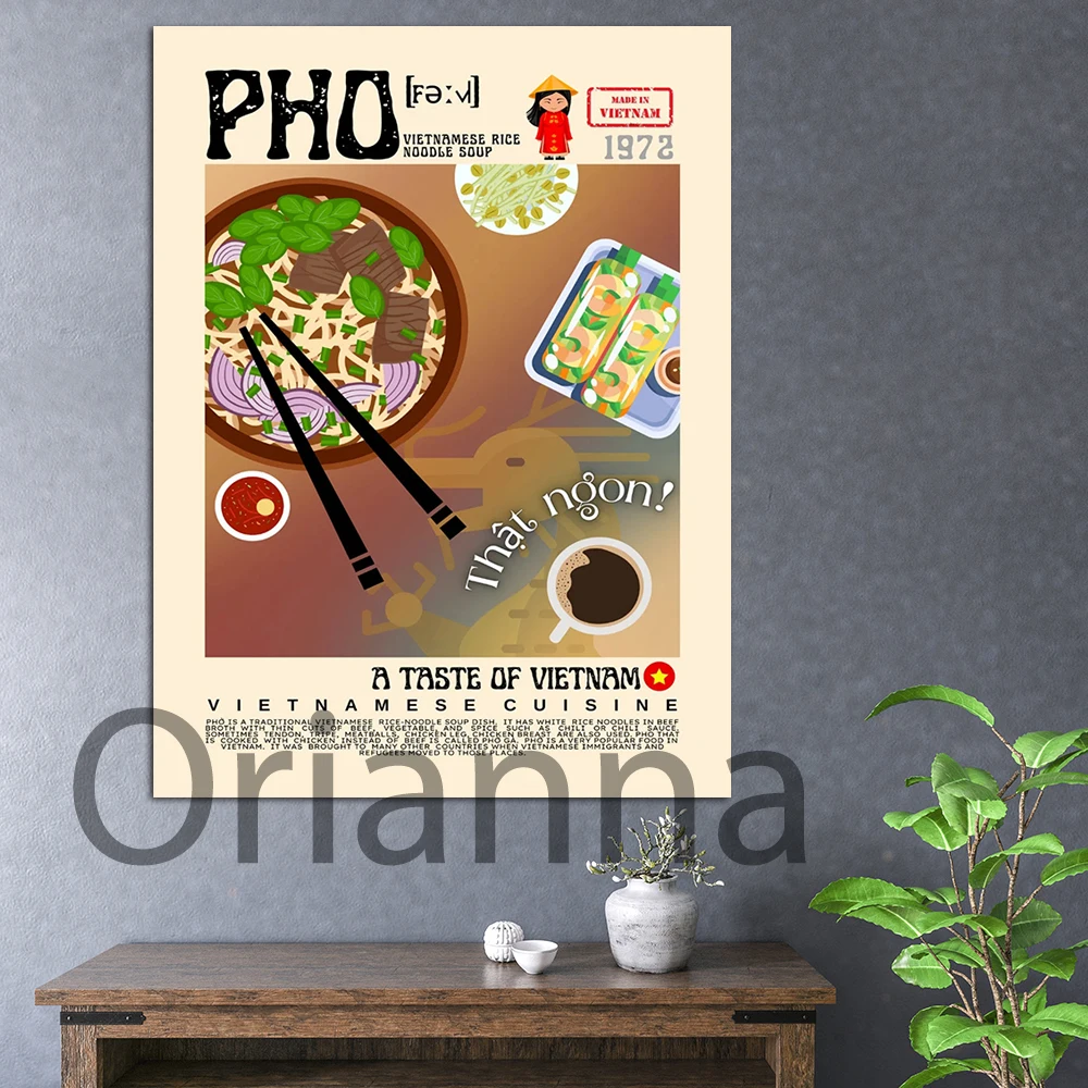 Pho-Poster-Vintage-Style-Vietnam-Food-Wall-Art-Delicacy-Poster-for ...