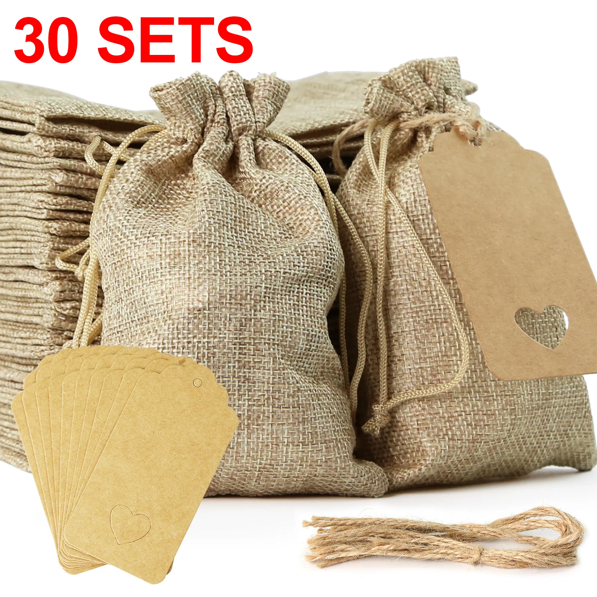 30Sets High Quality Linen Drawstring Gift Bags With Label Reusable ...