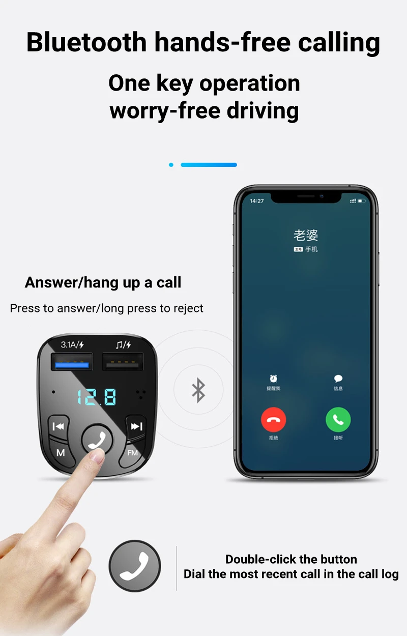 Car Hands free Bluetooth 5.0 FM Transmitter Car Kit MP3 Modulator ...