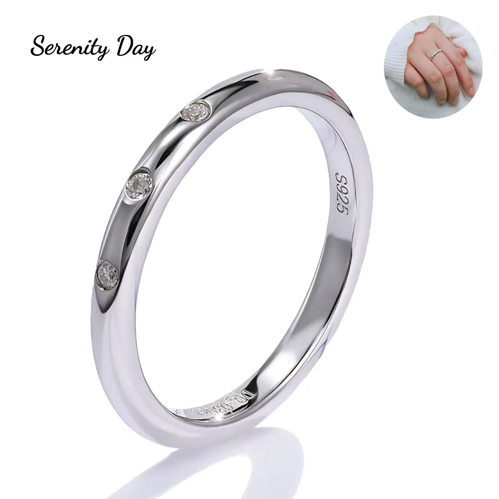 Serenty Day Real D Color 1.4mm*3P Full Moissanite Ring For Women Wedding Gift S925 Sterling ...