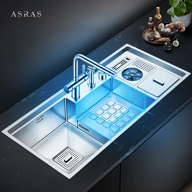 Large Size SUS 304 Stainless Steel Cup Rinser kitchen Sink 220mm Depth ...