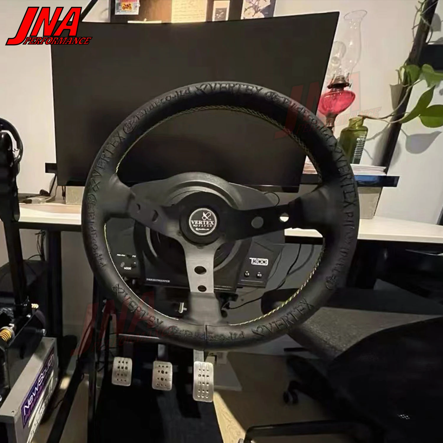 13inch-SIM-Racing-Game-Steering-Wheel-Black-Leather-JDM-Sports-Car ...
