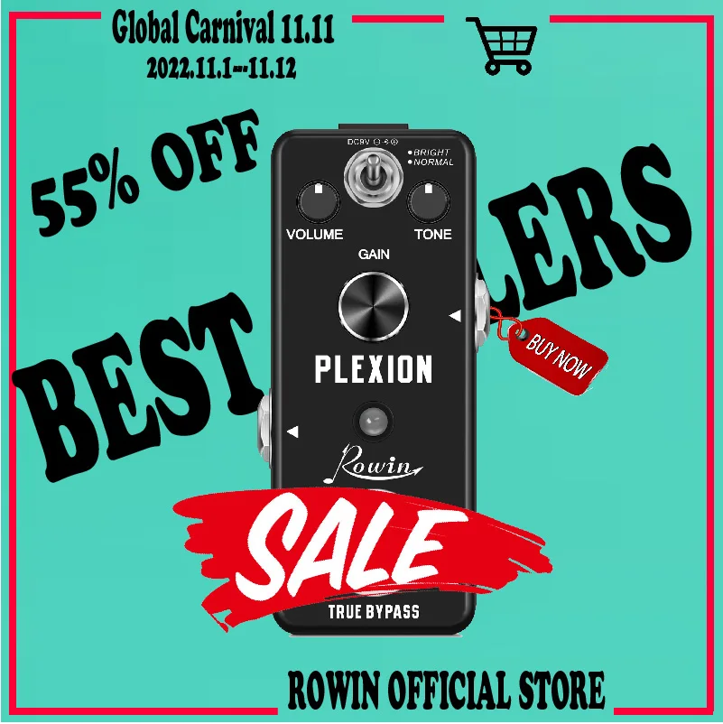 Rowin-LEF-324-Plexion-Distortion-Pedal-for-Guitar-Bass-with-Bright-and ...