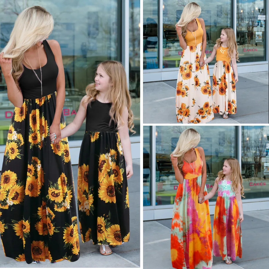 Family Matching Clothes Tank Mother Daughter Sunflowers Dresses Family ...