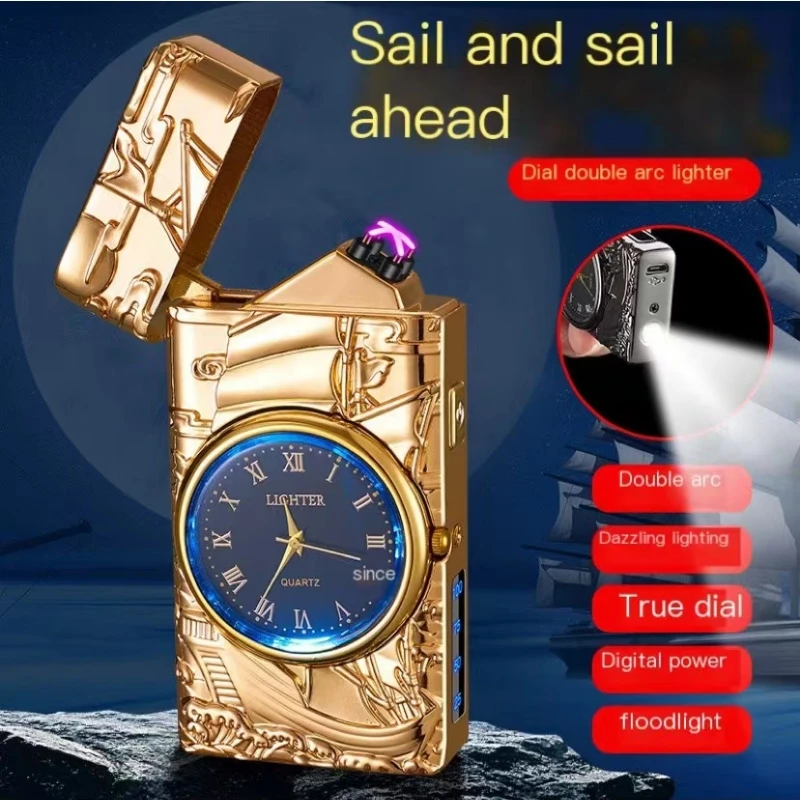 Metal-3D-Embossed-Real-Watch-USB-Charging-Lighter-Colorful-Dial-Digital ...