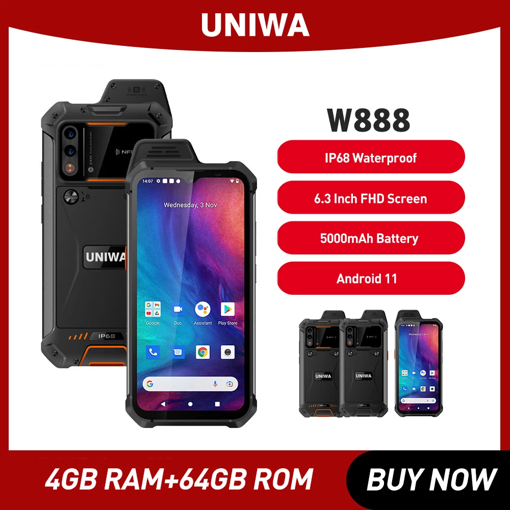 UNIWA-W888-ATEX-Smartphone-Explosion-proof-4G-Mobile-Phone-4GB-64GB-Andriod-11-IP68-Waterproof ...