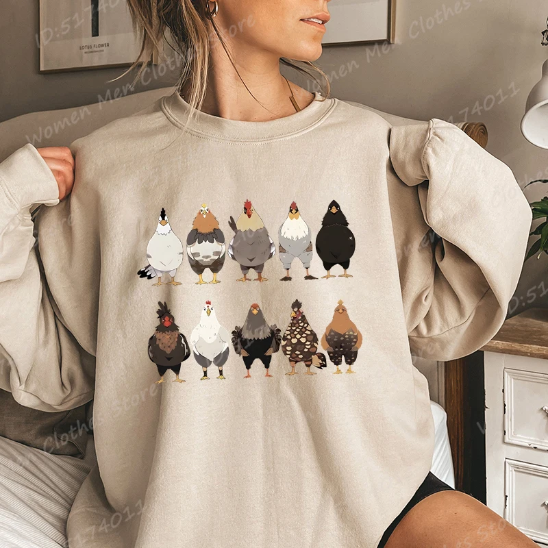 Chicken Graphic Print Sweatshirt, Farm Animals Sweatshirts, Long Sleeve ...
