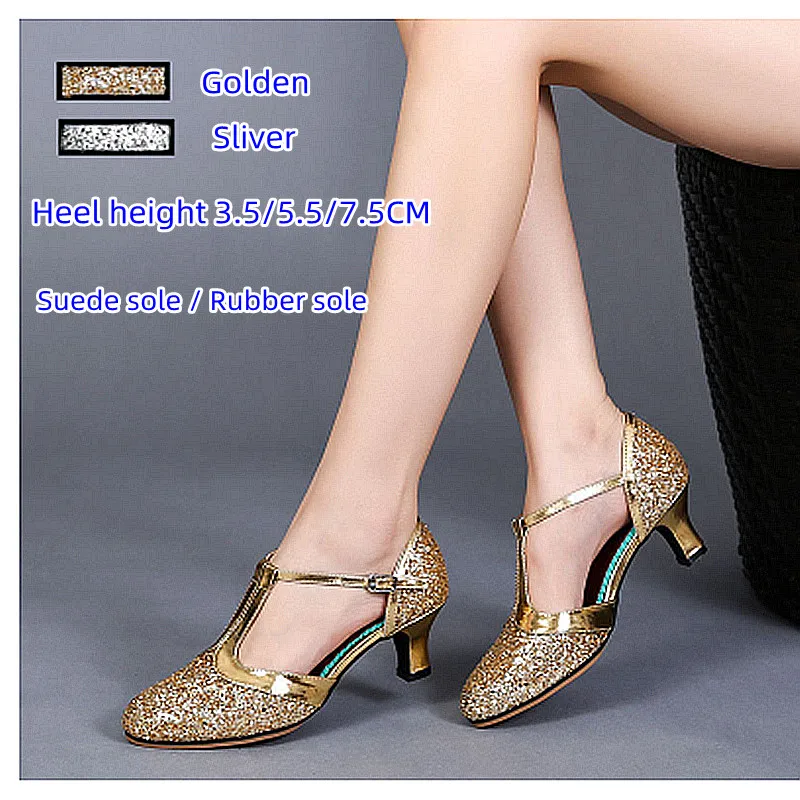 Zapatos-de-baile-modernos-con-lentejuelas-doradas-y-plateadas-para ...