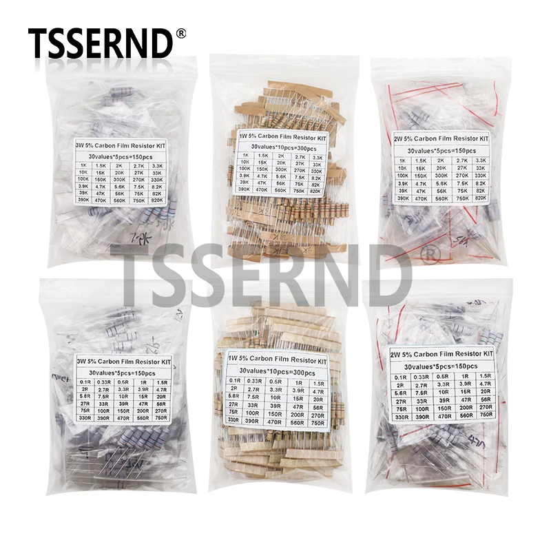 150PCS-300PCS-1W-2W-3W-5W-Carbon-Film-Resistor-Assortment-Kit-5 ...
