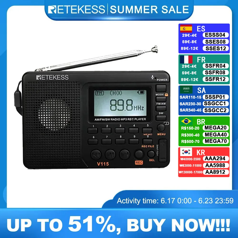 RETEKESS-V115-Radio-FM-AM-SW-Portable-Radios-AM-FM-Rechargeable ...