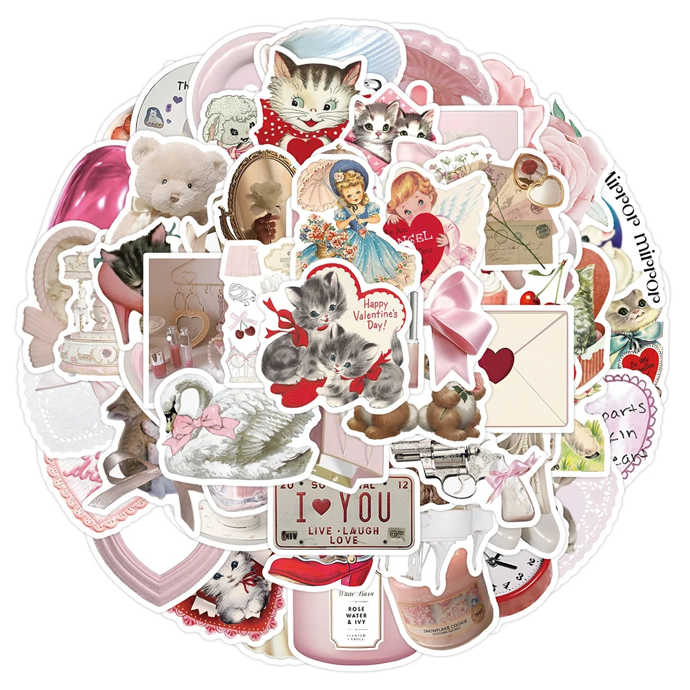 10/30/60pcs Cute Cartoon Pink Coquette Stickers Cat Animal Decals ...