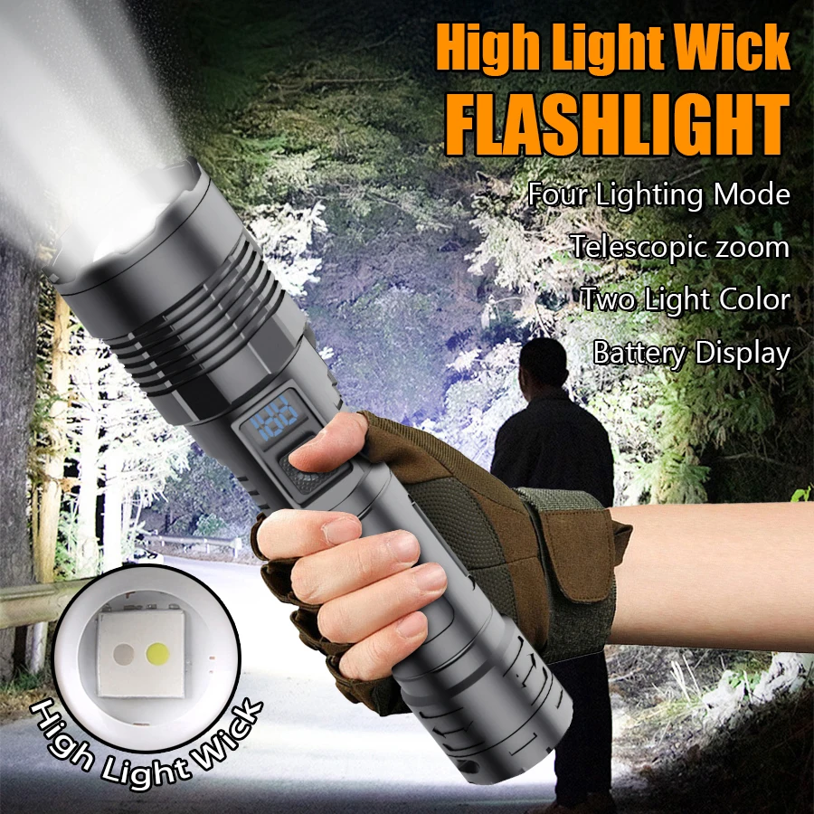 High-Strong-Power-LED-Flashlight-Dual-Light-Source-Blue-and-White ...