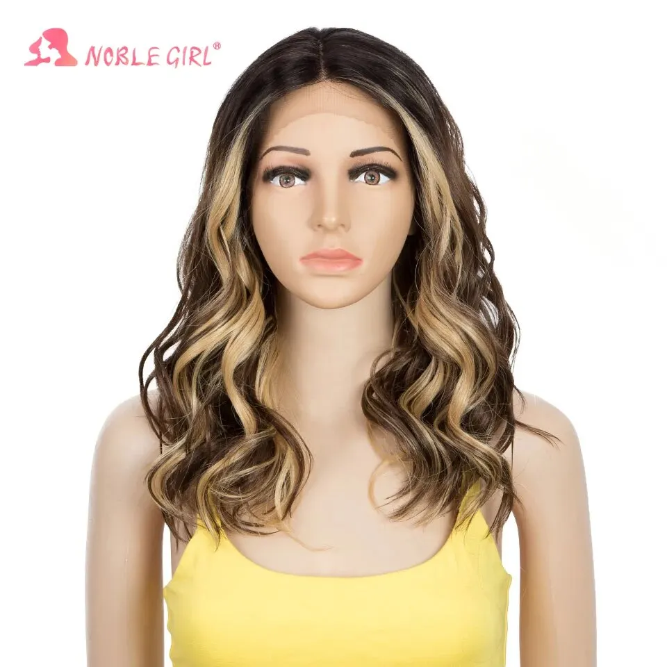 Synthetic Lace Wig 20 Inch Curly Wig Ombre Blonde Wig Synthetic Lace ...